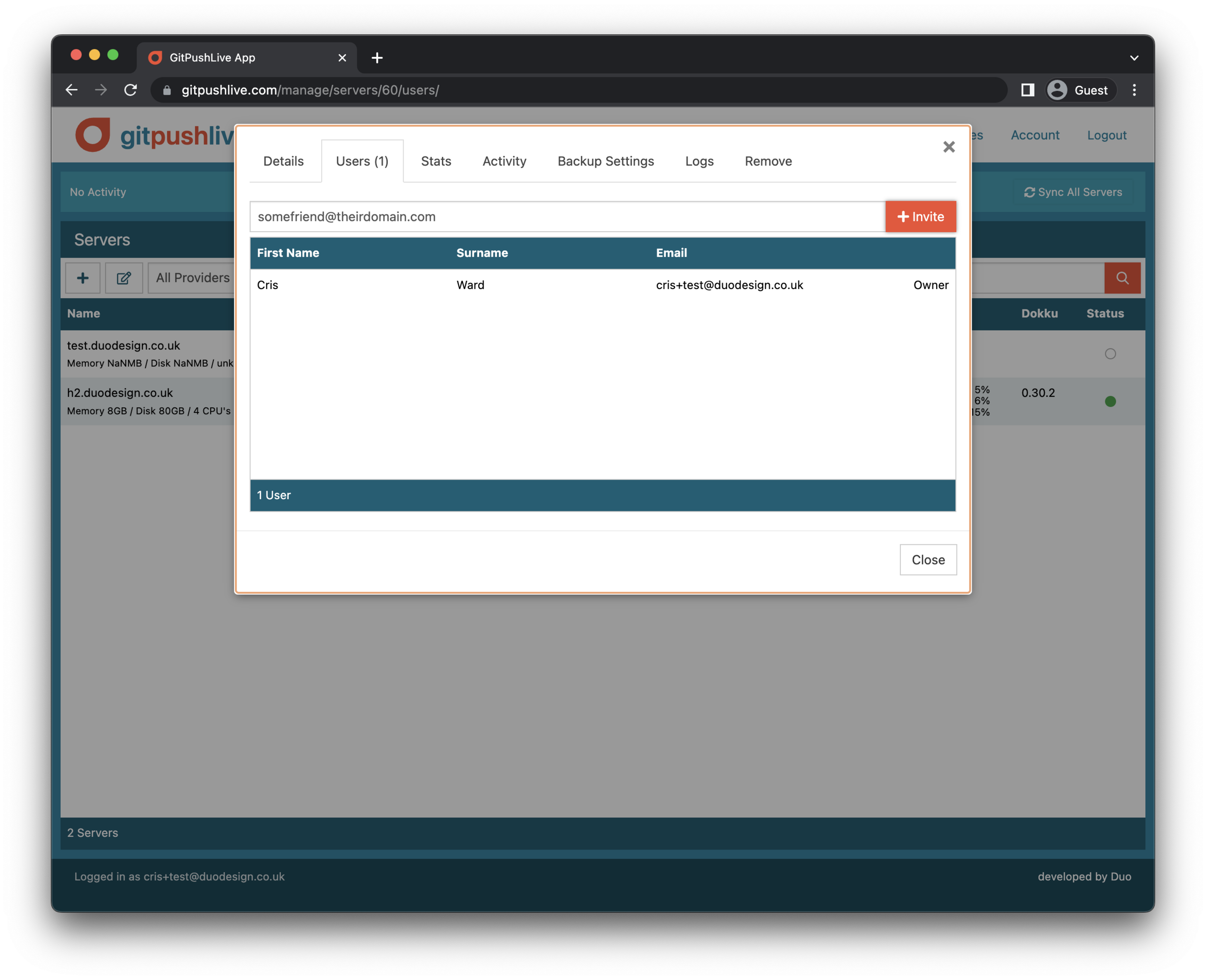 GitPushLive - Servers